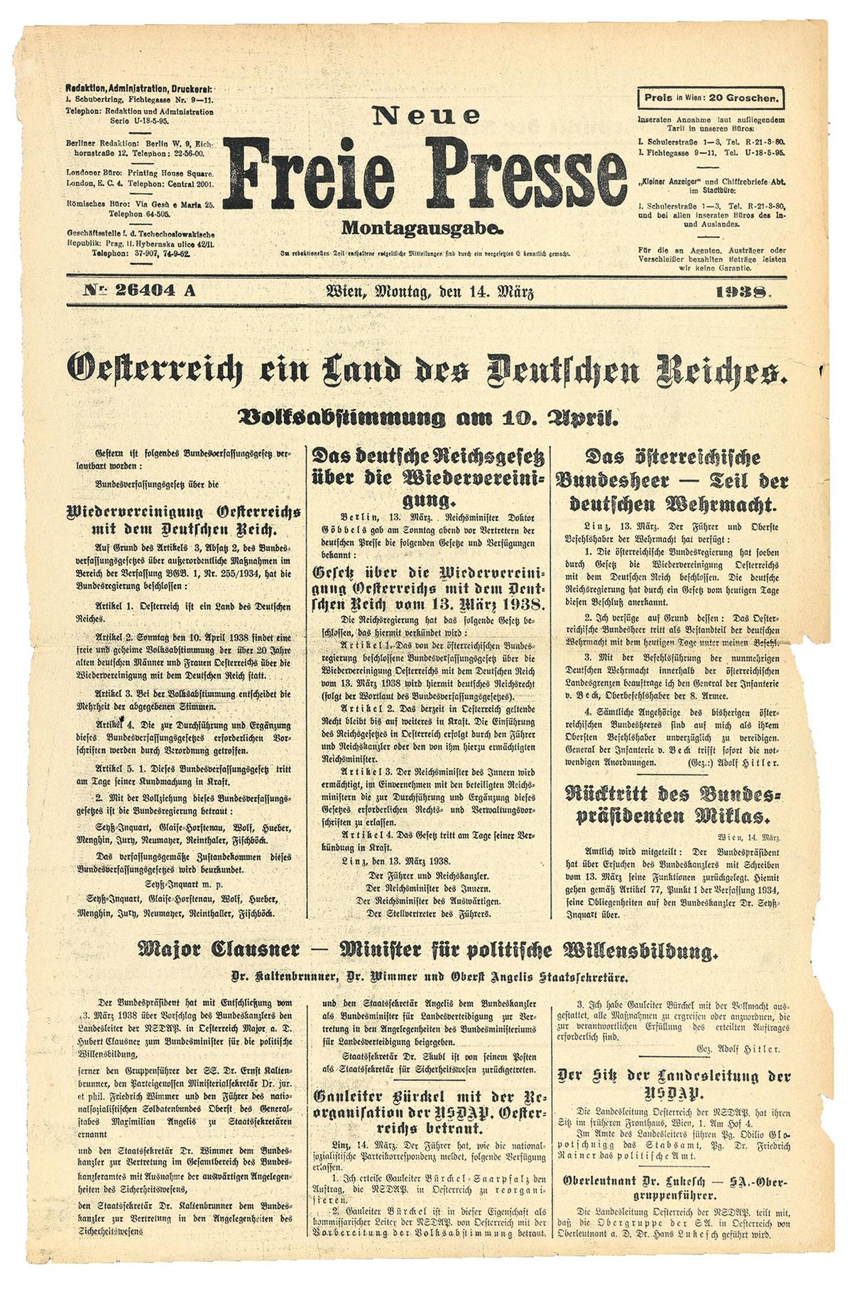 15 Titelseiten aus 170 Jahren "Die Presse" – DiePresse.com